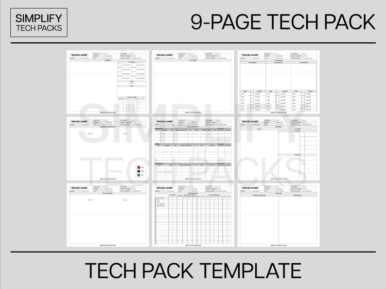 Tech Pack Template for Fashion Design (9-page) - Etsy