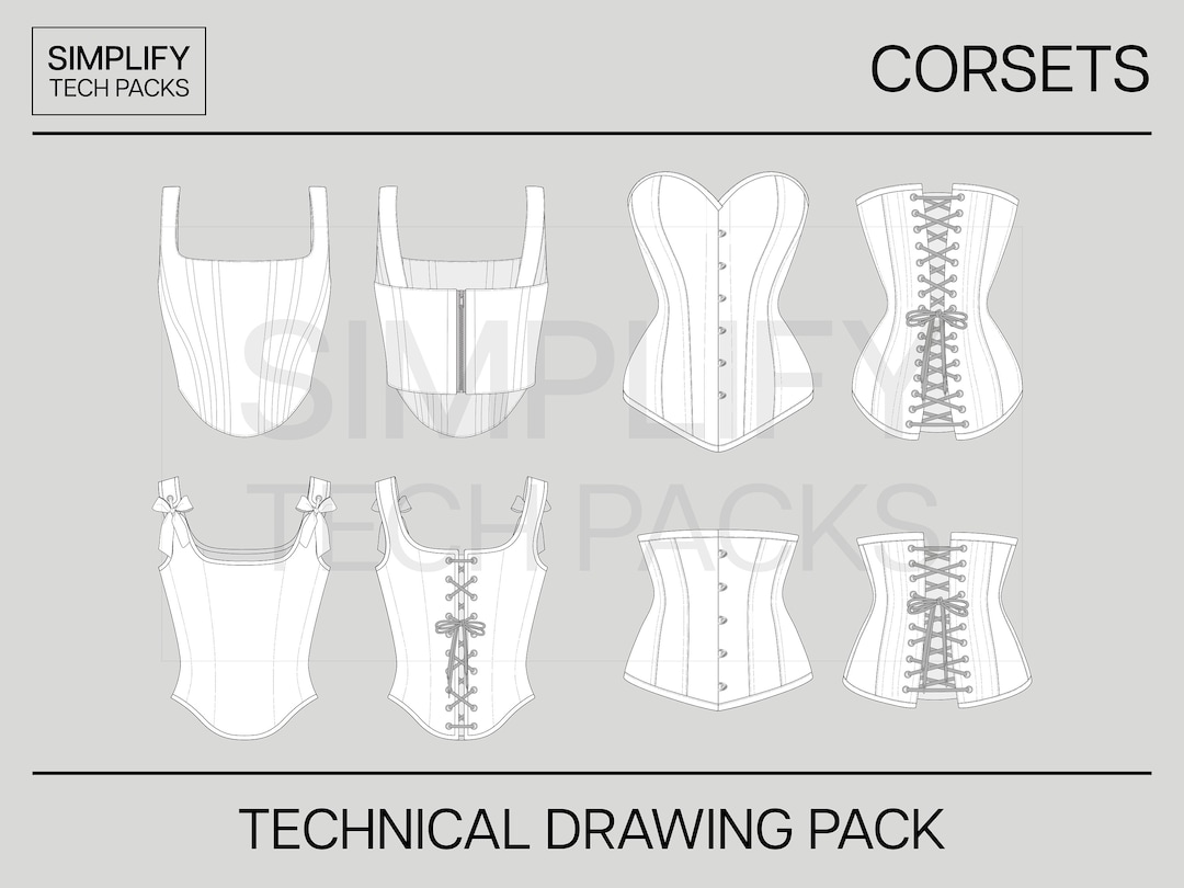 Corsets Flat Sketches Bundle - Fashion Flats, Fashion Design, Technical ...