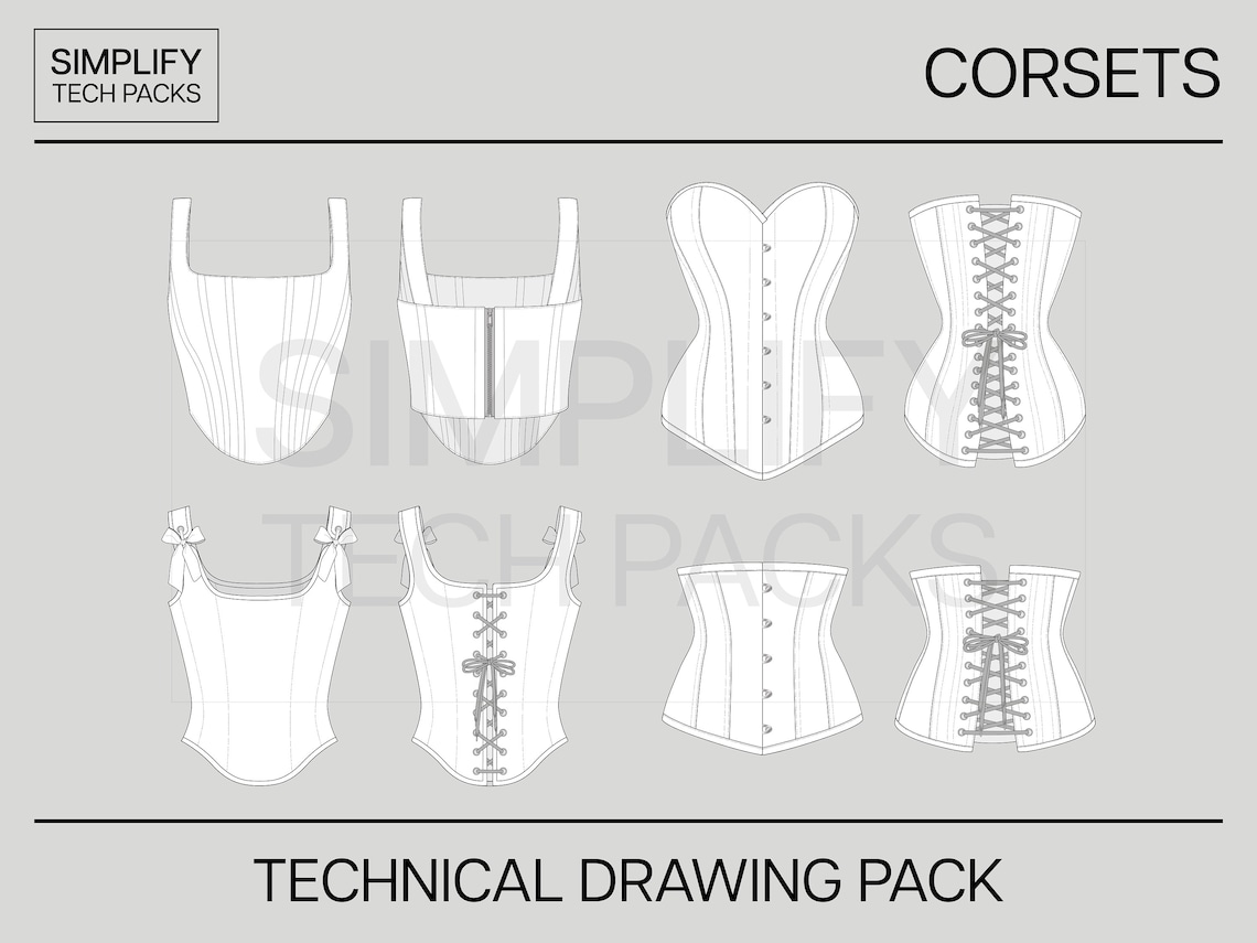 Corsets Flat Sketches Bundle - Fashion Flats, Fashion Design, Technical ...