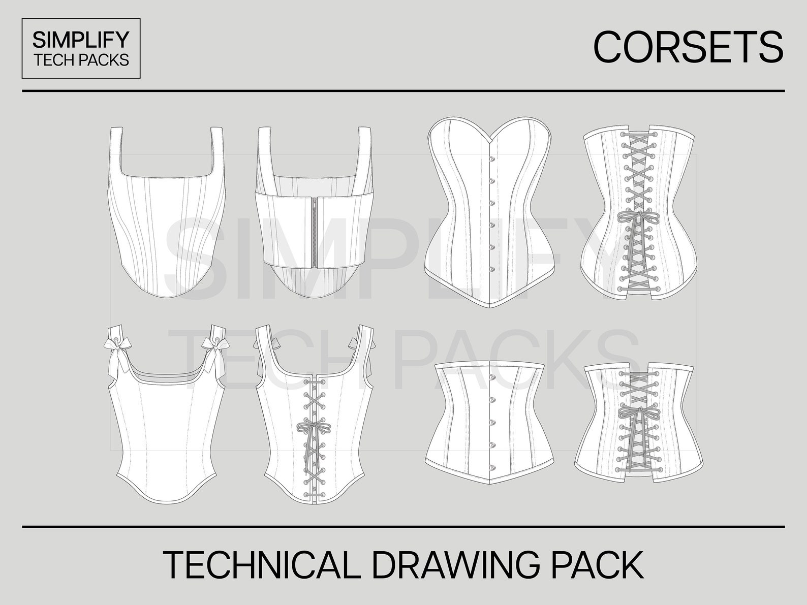 Corsets Flat Sketches Bundle Fashion Flats Fashion Design Technical