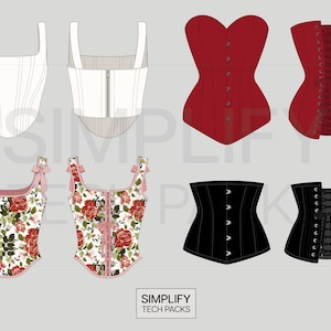 Corsets Flat Sketches Bundle - Fashion Flats, Fashion Design, Technical ...