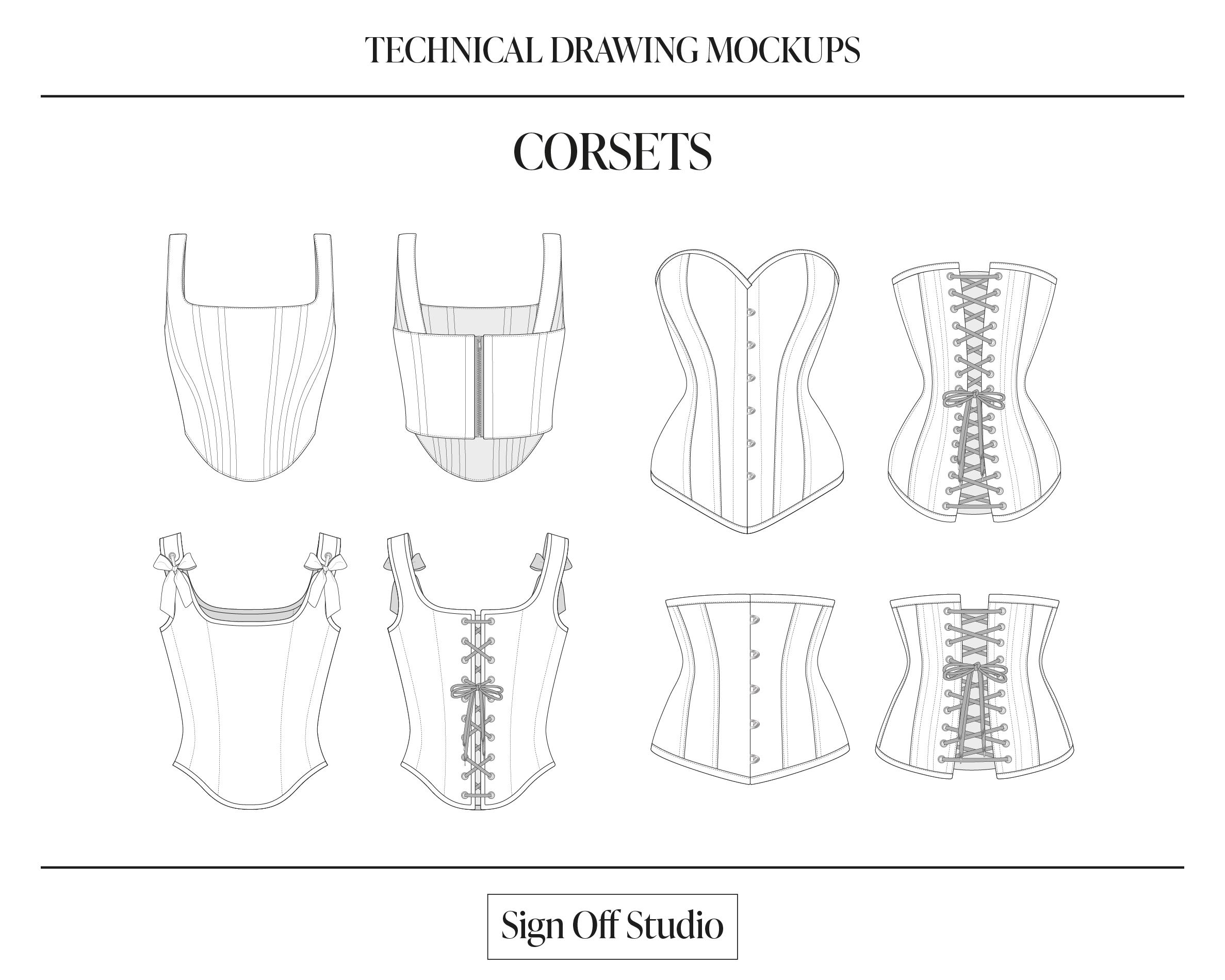 Corsets Flat Sketches Bundle - Fashion Flats, Fashion Design, Technical ...
