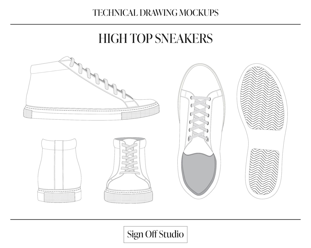 High-top Sneaker Flat Sketch - Fashion Flats, Fashion Design, Technical ...