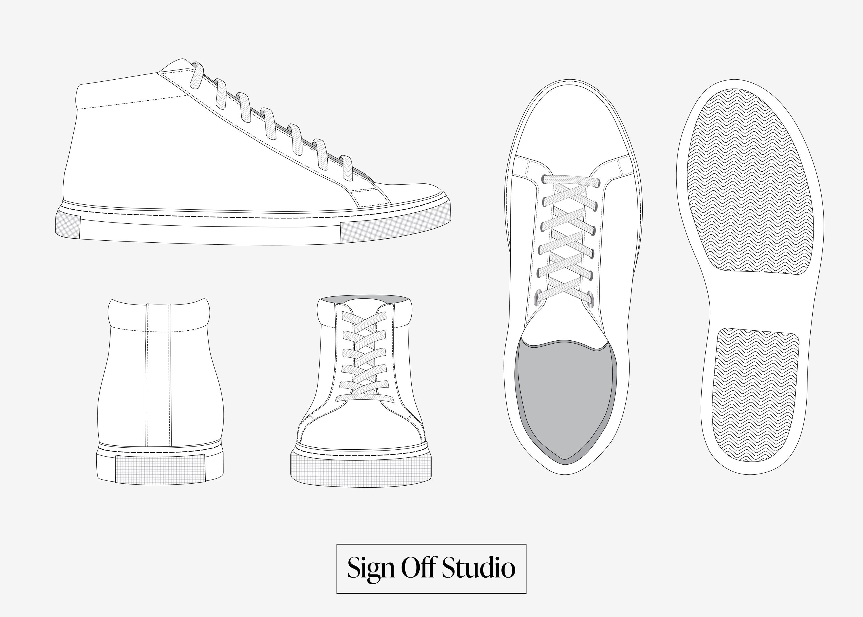 High-top Sneaker Flat Sketch - Fashion Flats, Fashion Design, Technical ...