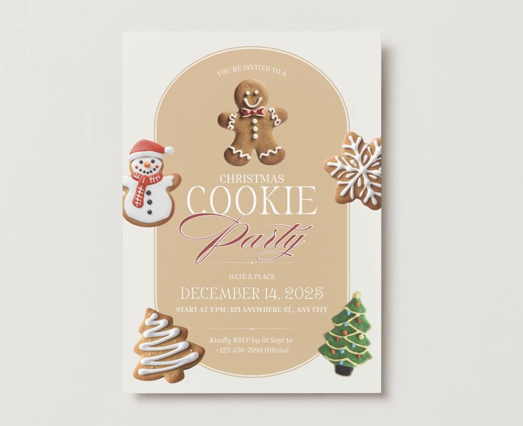 Christmas Cookie Party Invitation Template | Editable Canva Invite ...
