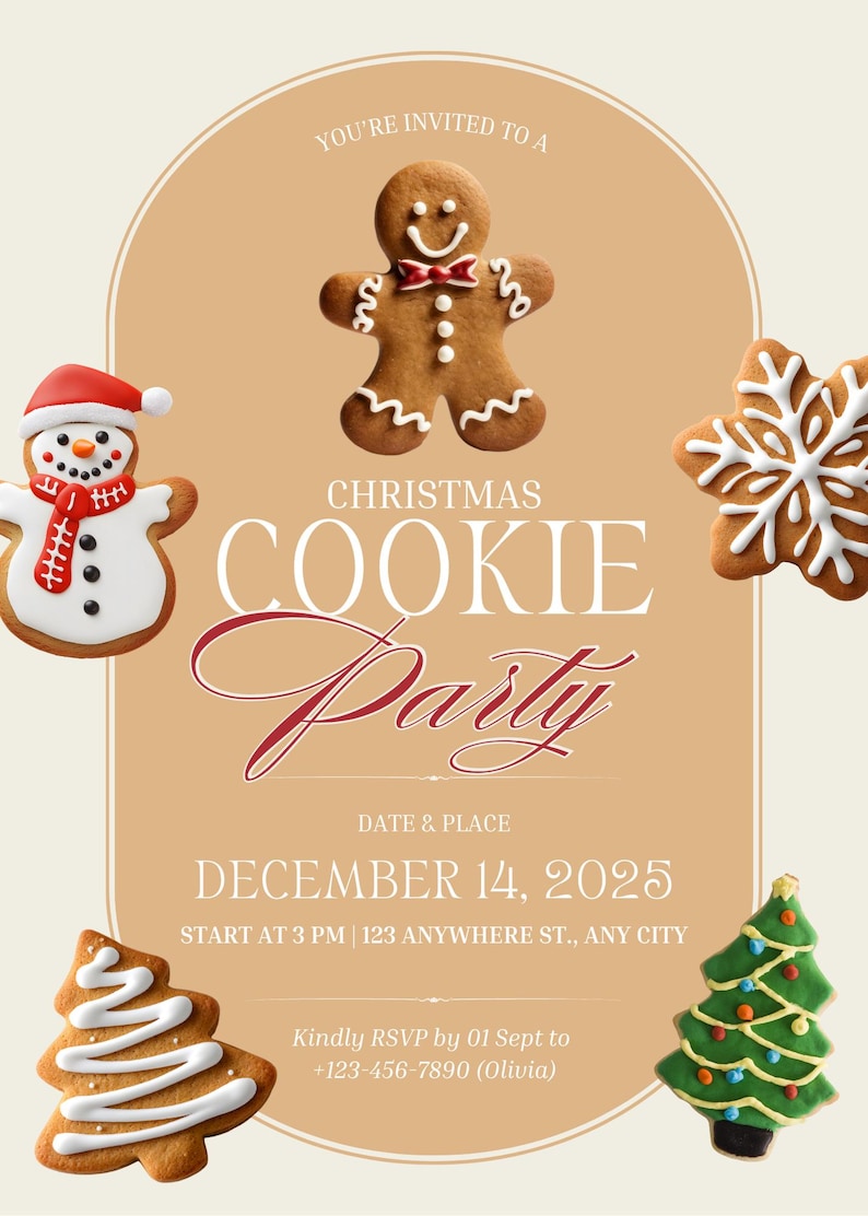 Christmas Cookie Party Invitation Template | Editable Canva Invite ...