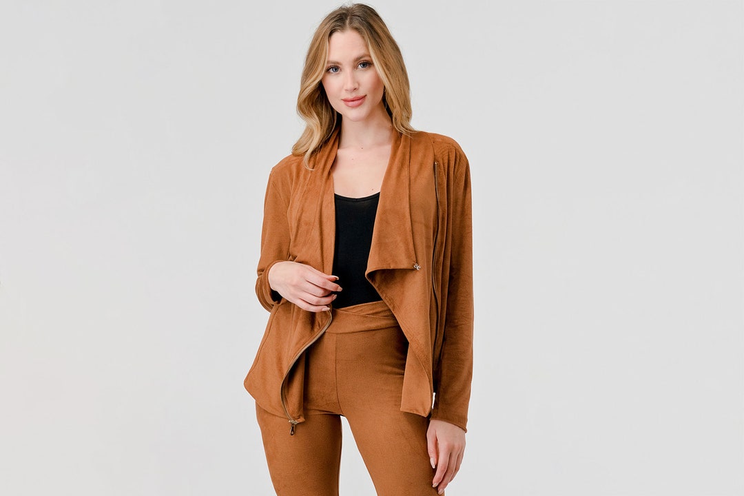 Suede Jacket Women Light Weight Jacket Camel Jacket Women Asymmetrical ...