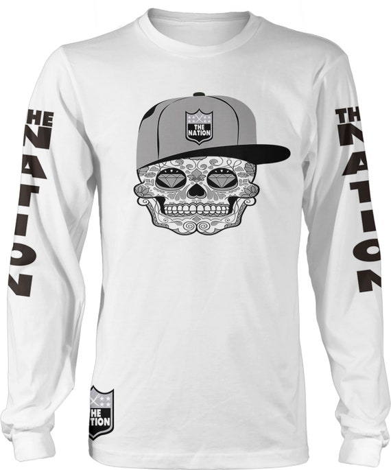 Raider Nation Candy Skull White Long Sleeve T-shirt new | Etsy