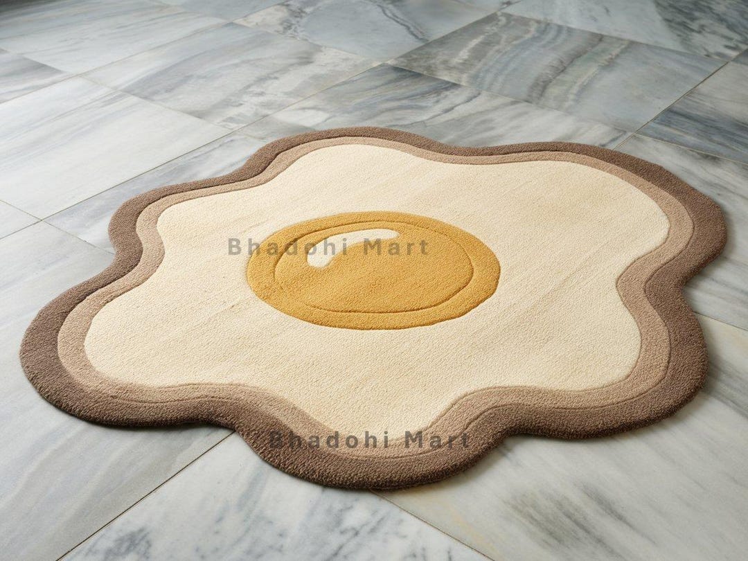 Hand Tufted Fried Egg Wool Rug - Fun and Quirky Floor Rug for Modern ...