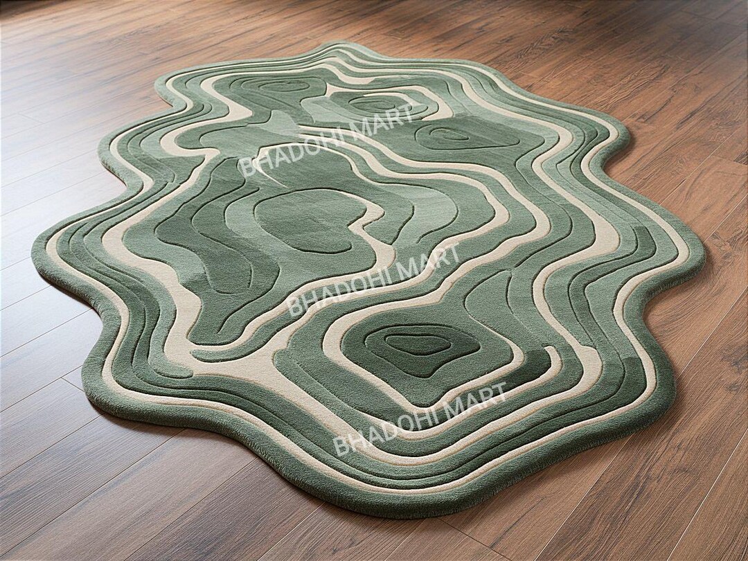 Hand Tufted Wool Rug: Irregular Green Topographic Design - Etsy