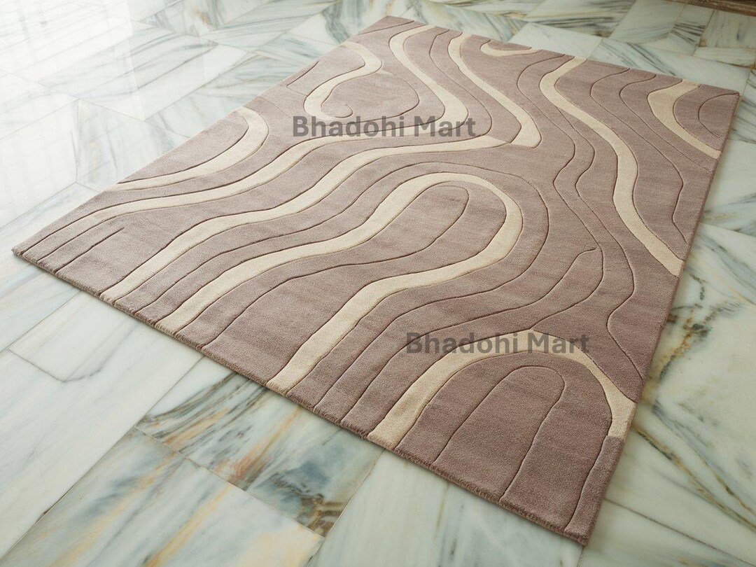 Modern Hand Tufted Beige Abstract Area Rug - Textured Pattern Carpet ...