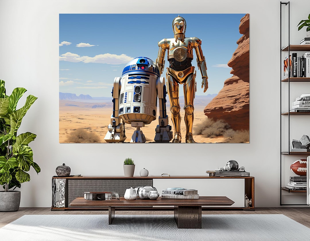 R2-D2 and C-3PO on Tatooine, Star Wars Canvas Print, Oil Painting Star ...