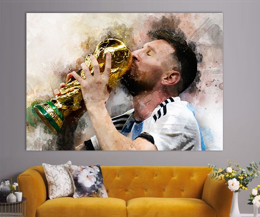 Lionel Messi Canvas Print, Lionel Messi With the World Cup, Messi Paint ...