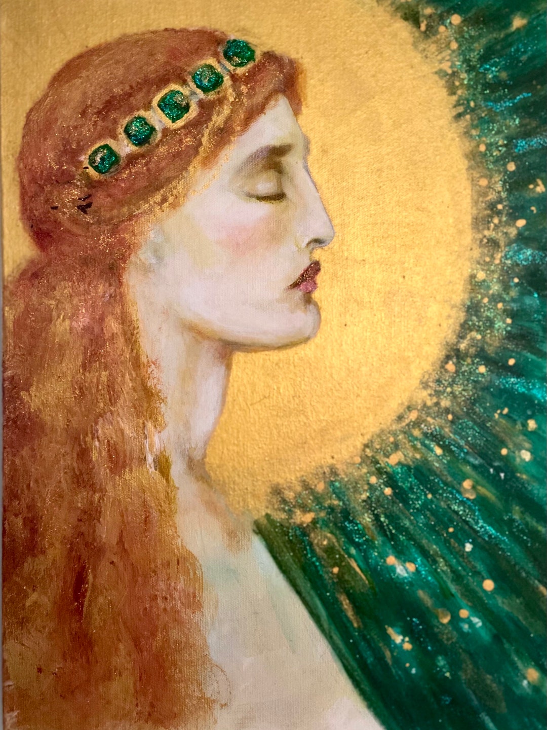 Green Goddess Art Print, Gold Fantasy Painting (8x10 Inch) - Etsy