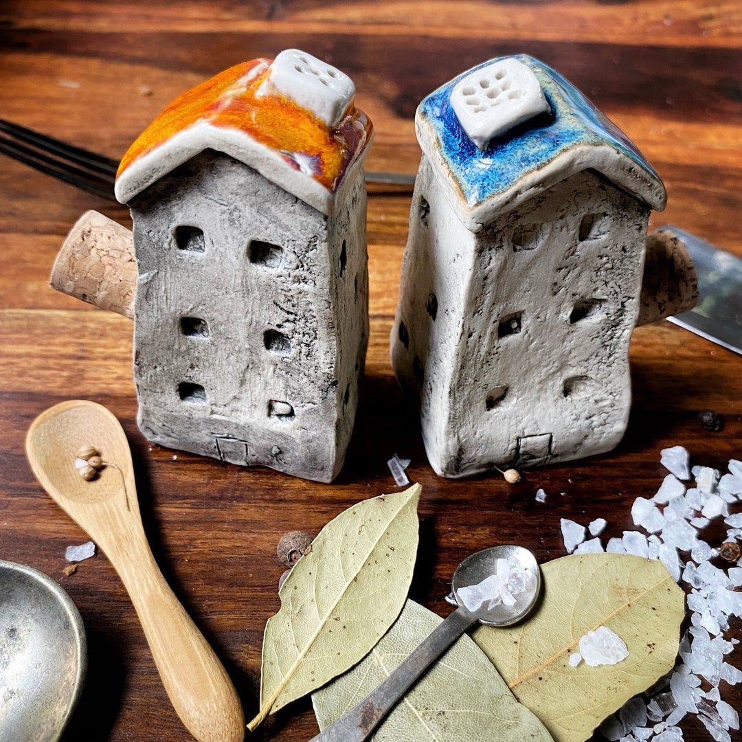 Ceramic Salt and Pepper Shakers. Set of Two Ceramic Shakers. 2 House ...