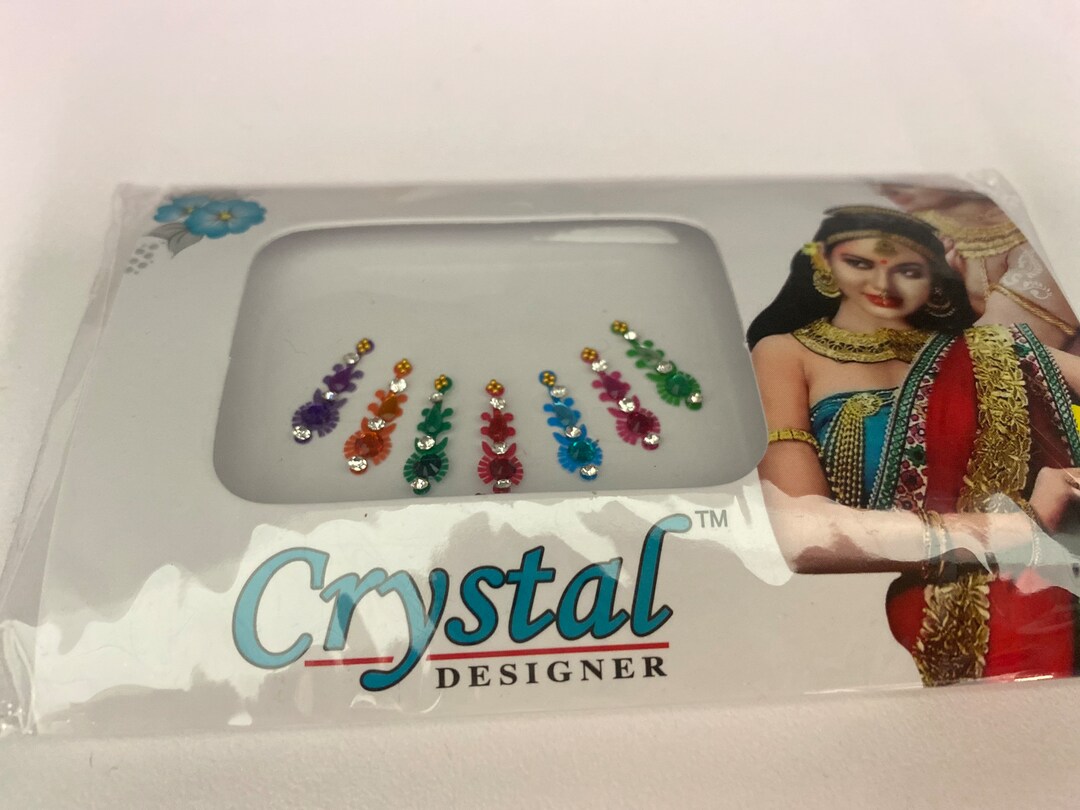 7 Premium Multicolor Long Forehead Bindis Self Adhesive Jewels Face Gems Bollywood Bindi USA ...
