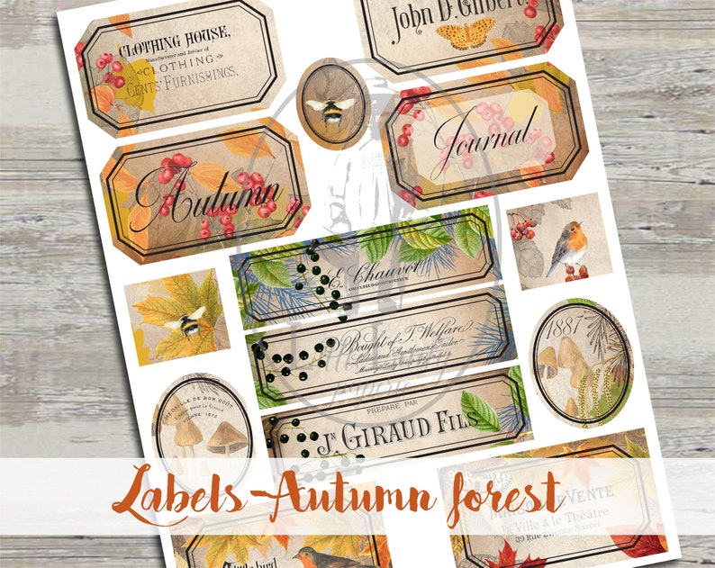 Autumn Digital Labels Junk Journal Fall Forest Printable | Etsy
