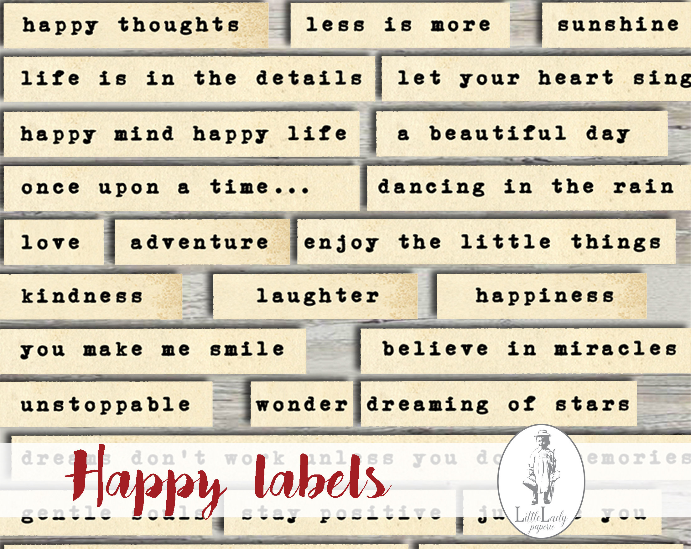 Happy Labels Junk Journal Digital Happy Words Happy Phrases - Etsy
