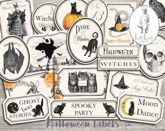 Halloween Labels Digital Halloween Printable Labels Halloween - Etsy
