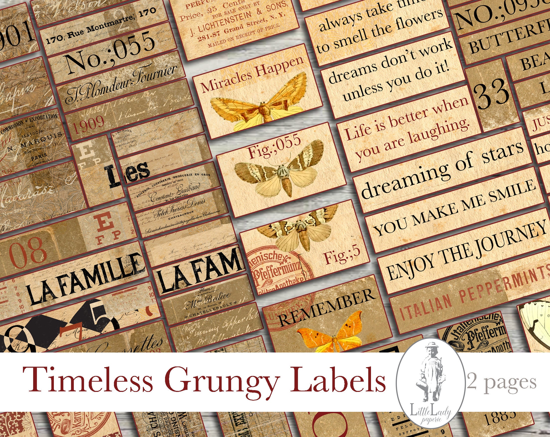 Labels Digital Vintage Label Junk Journal Digital Grungy - Etsy