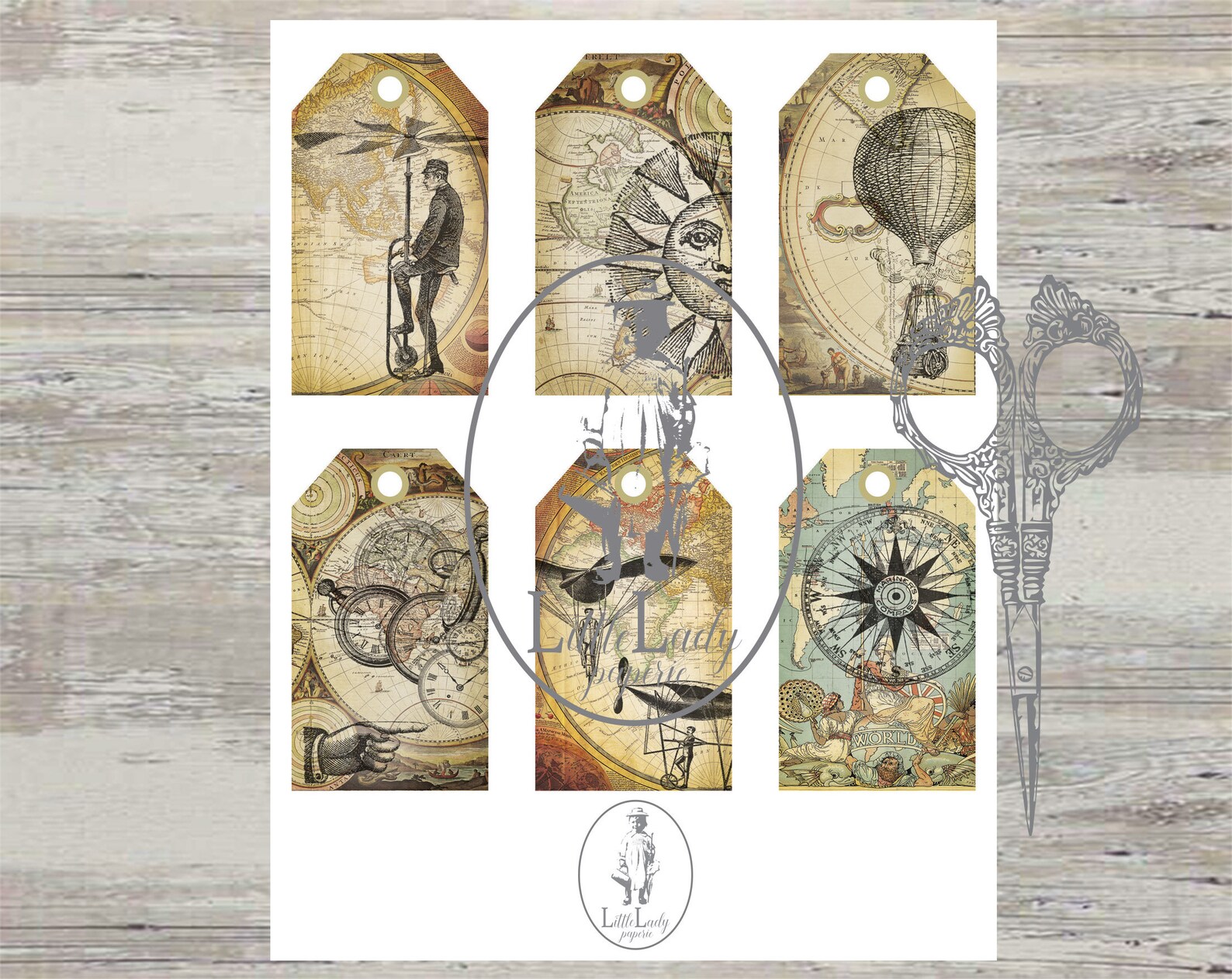 Vintage Map Gift Tags Printable Tags Paper Crafting - Etsy