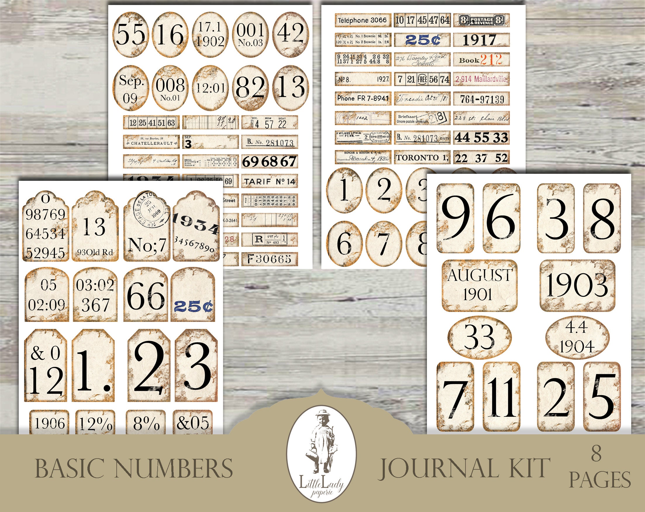 Vintage Number Ephemera, Printable Junk Journal Labels (digital ...