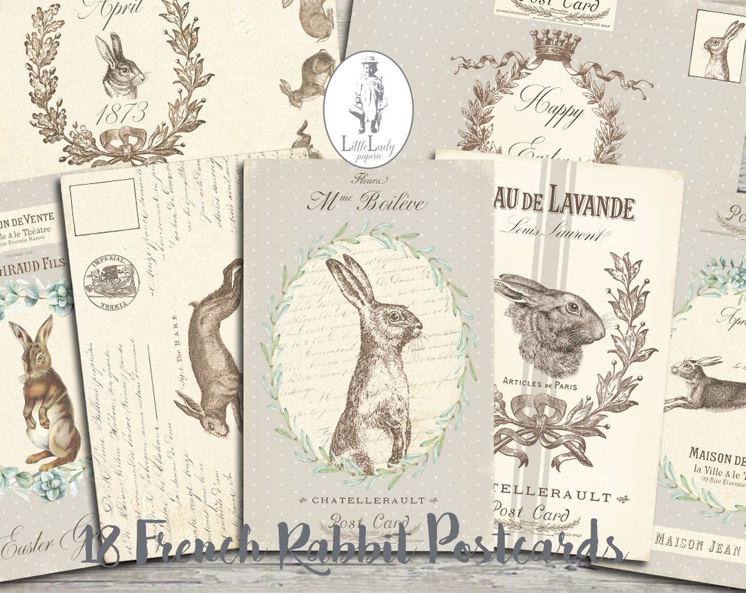 French Rabbit Easter Postcards, Vintage Ephemera (digital Download) - Etsy