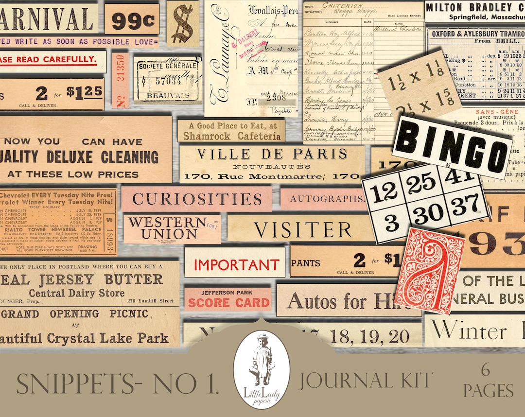 Snippets Ephemera Junk Journal Vintage Snippets Digital Vintage ...