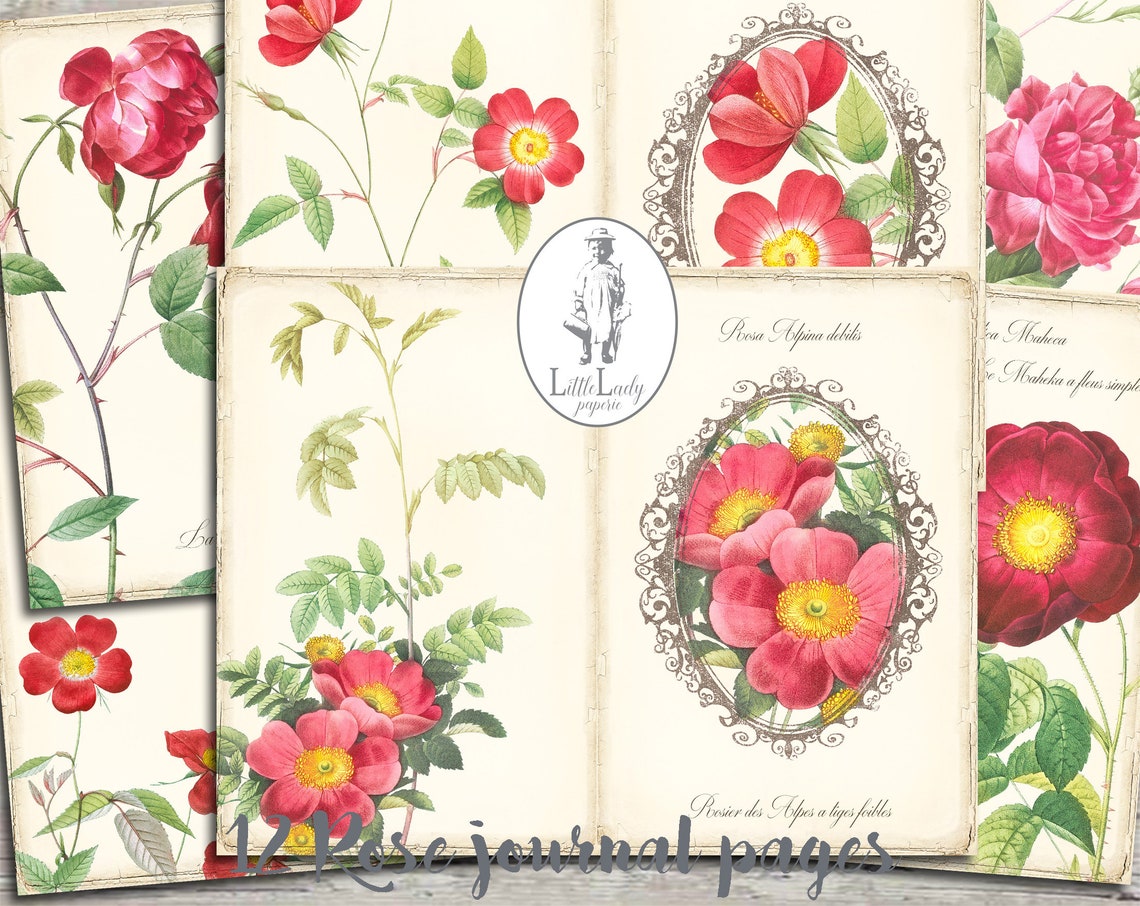 Roses Junk Journal Digital Red Rose Journal Pages Rose - Etsy