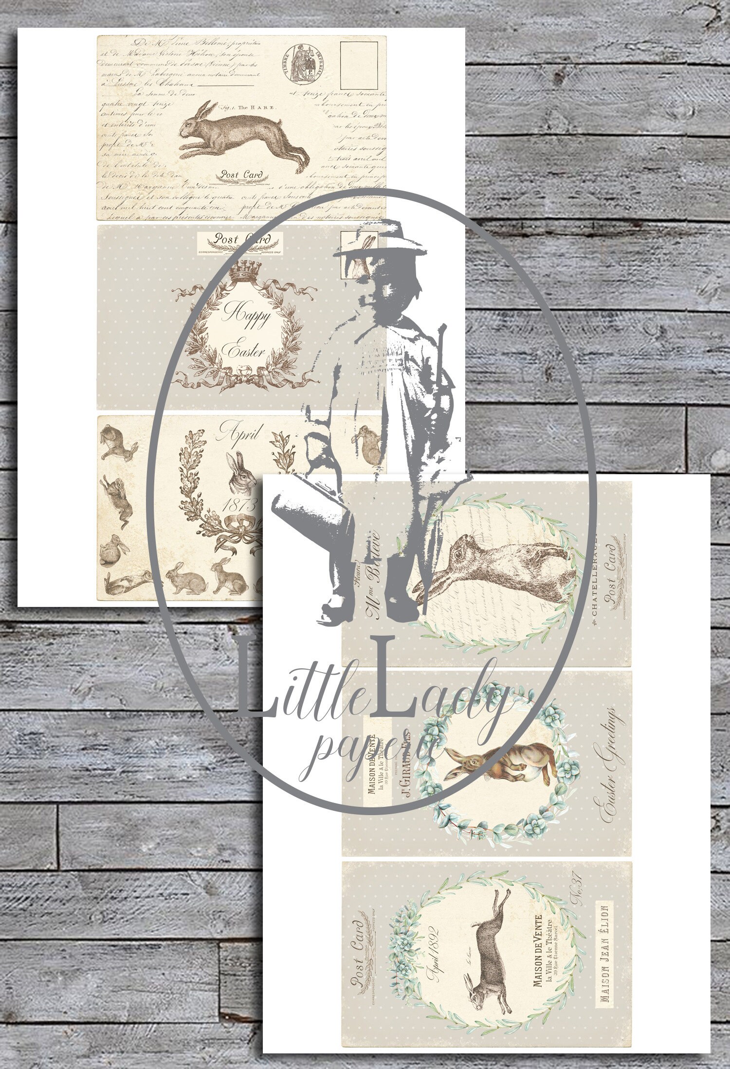 French Postcard Junk Journal French Easter Postcards Rabbit Printable ...