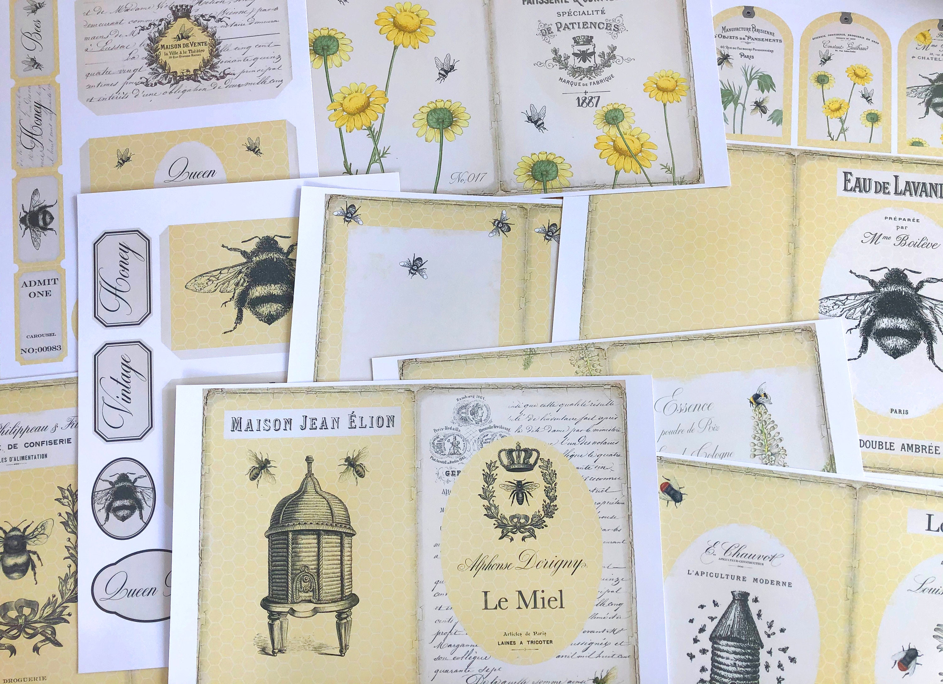 Bee Junk Journal Digital Bee Journal Kit Bees Collage Sheet - Etsy