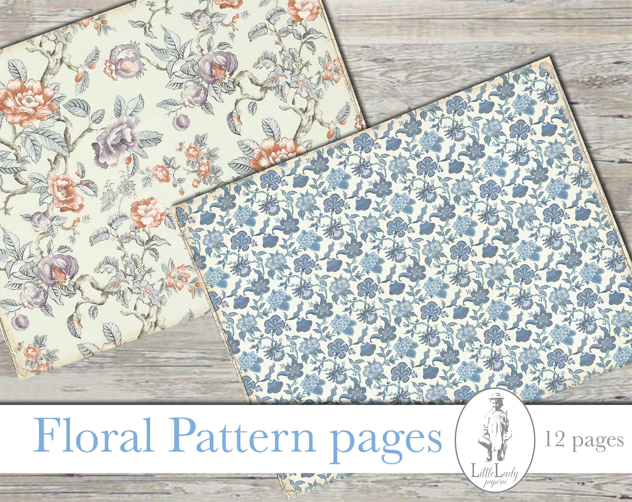 Floral Pattern Junk Journal Pages Digital Flower Pattern Kit - Etsy
