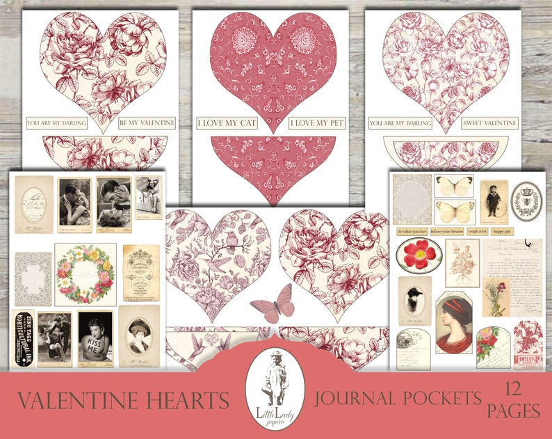 Valentine Hearts Journal Pockets, Ephemera Kit (digital Download) - Etsy