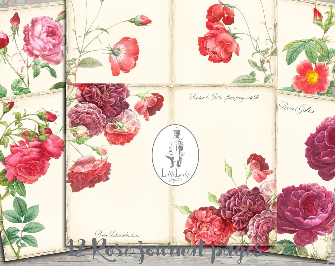 Roses Junk Journal Digital Red Rose Journal Pages Rose Ephemera Rose ...