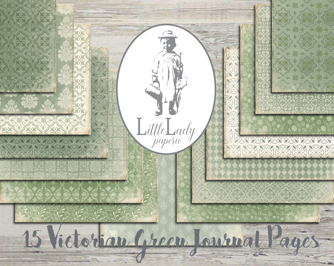 Green Damask Journal Pages, Victorian Scrapbook Paper (digital Download ...