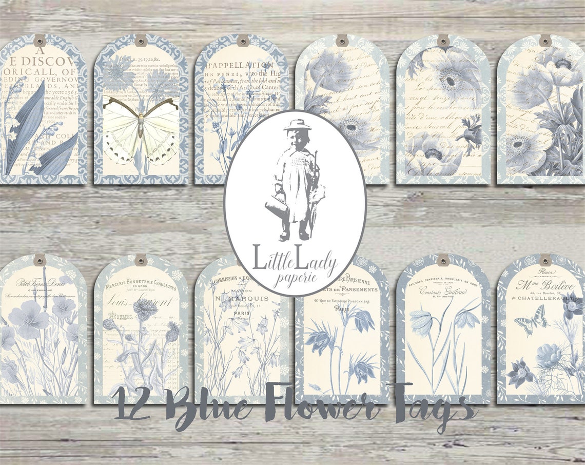 Shabby Blue Flowers Gift Tag Printable Junk Journal Blue - Etsy
