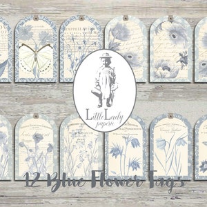 Shabby Blue Flowers Gift Tag Printable Junk Journal Blue Embellishment ...