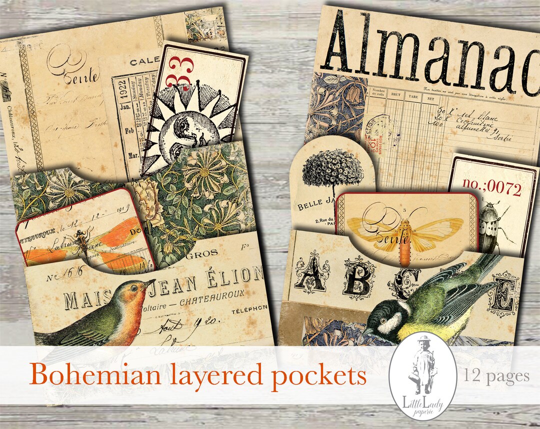 French Junk Journal Pockets Digital Layered Pattern Pockets Junk ...