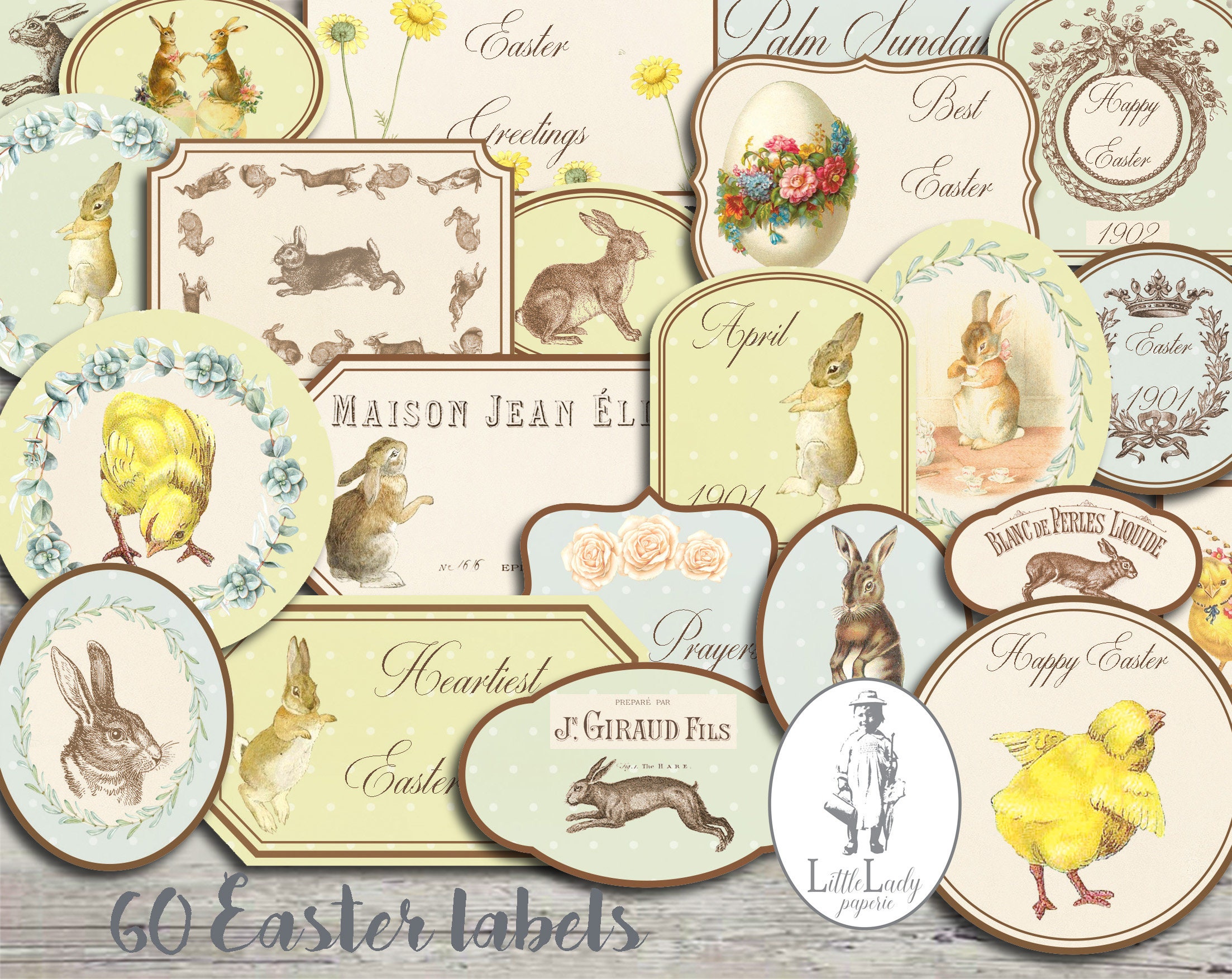 Easter Labels Junk Journal Bunny Rabbit Easter Labels Easter Ephemera ...