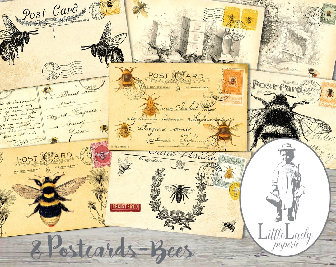 Bee Postcards, Printable Ephemera, Junk Journal Ephemera, Beekeeper ...
