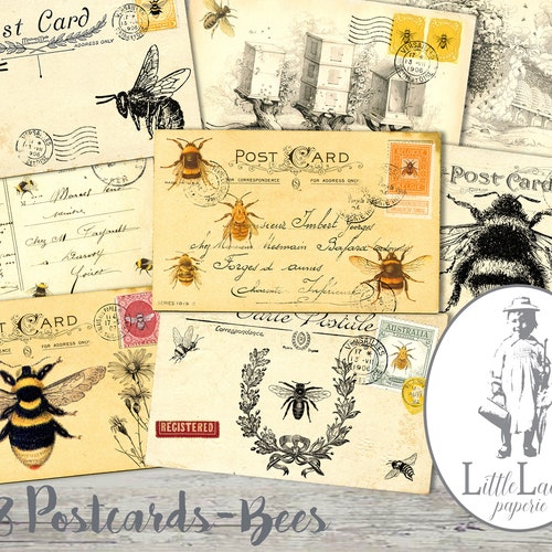 Bee Postcards Printable Ephemera Junk Journal Ephemera - Etsy
