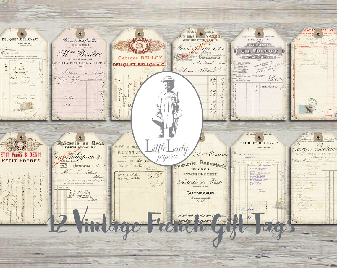 French Vintage Gift Tags Printable Receipt Tag Digital Junk | Etsy
