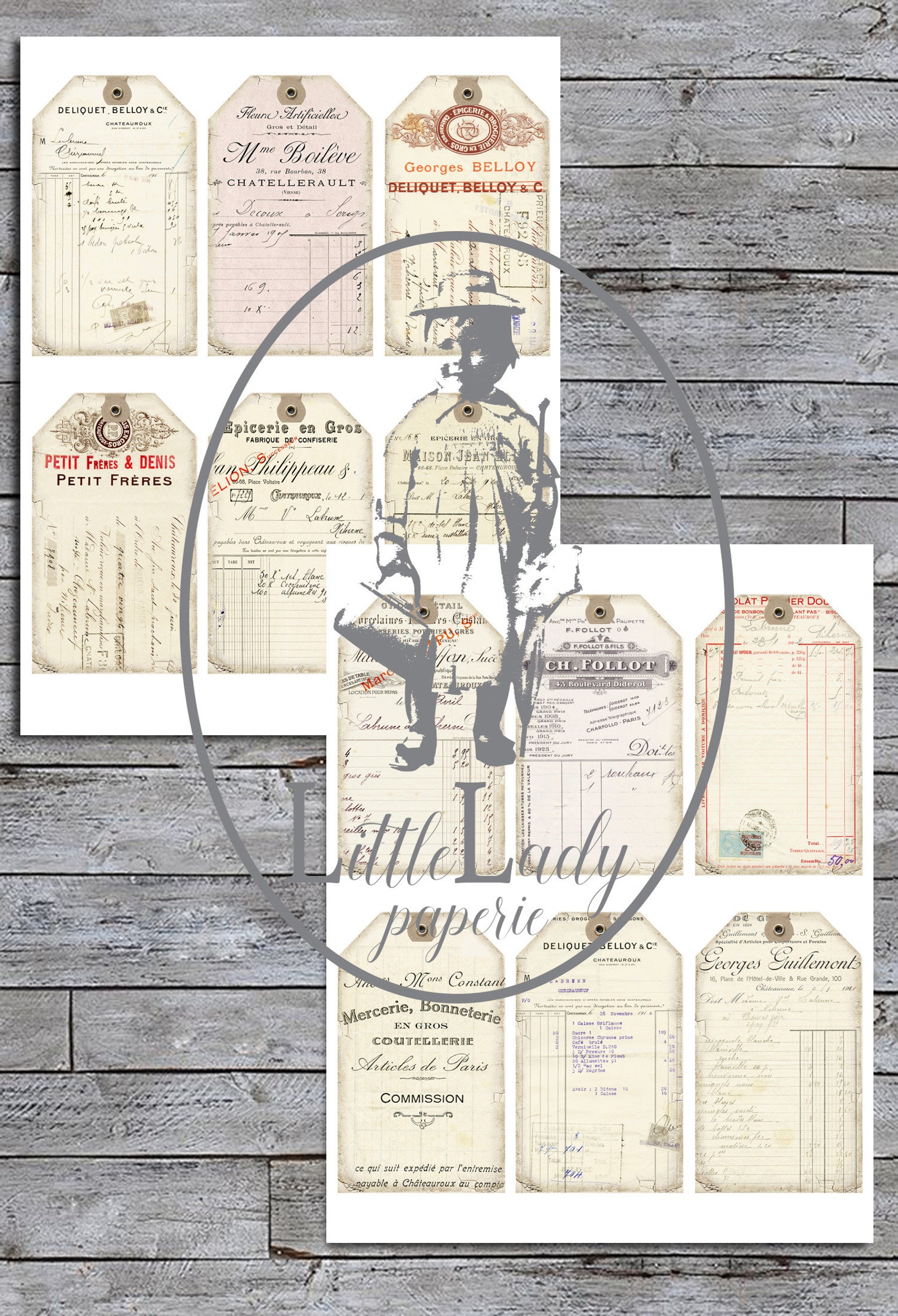 French Vintage Gift Tags Printable Receipt Tag Digital Junk | Etsy