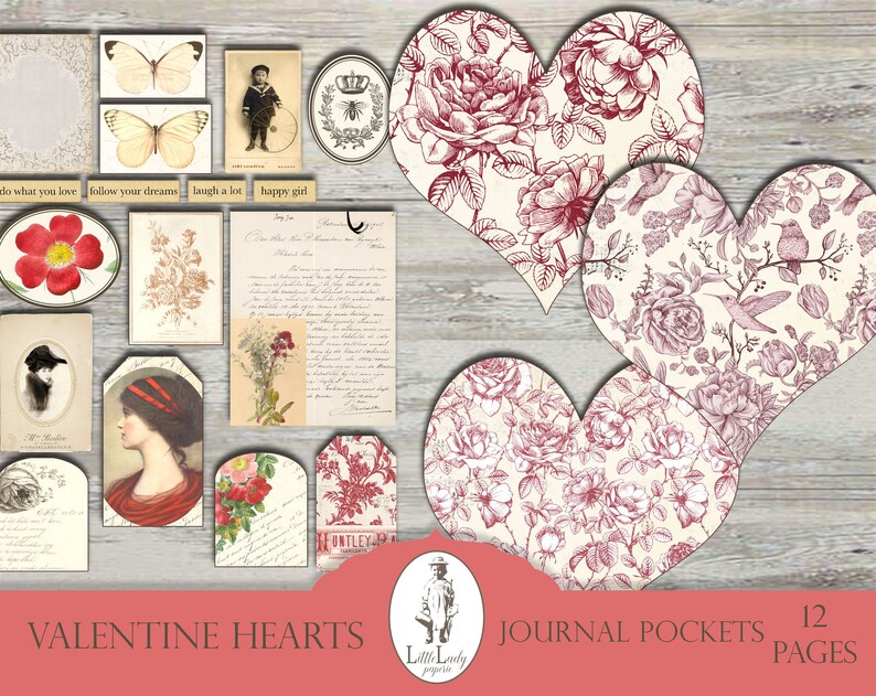 Valentine Junk Journal Digital Heart Pockets Valentine Junk Journal Kit ...
