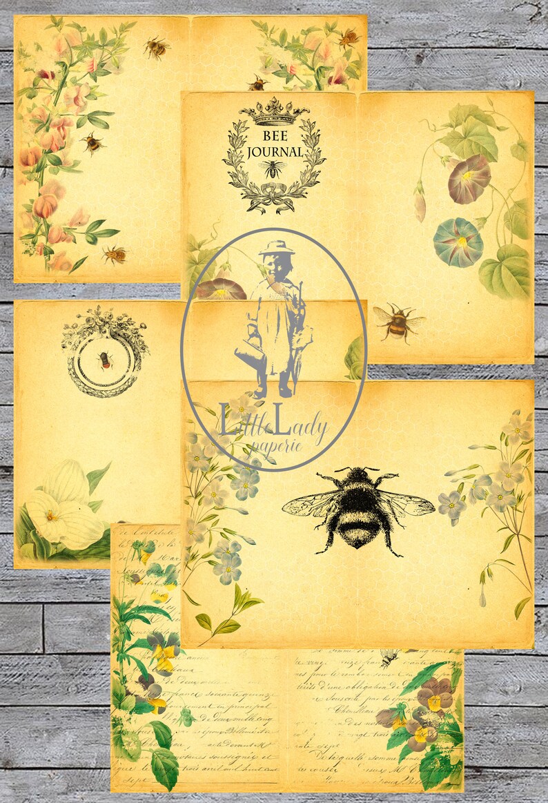 Bee Journal Pages Printable Bee Ephemera Digital Collage Sheet - Etsy