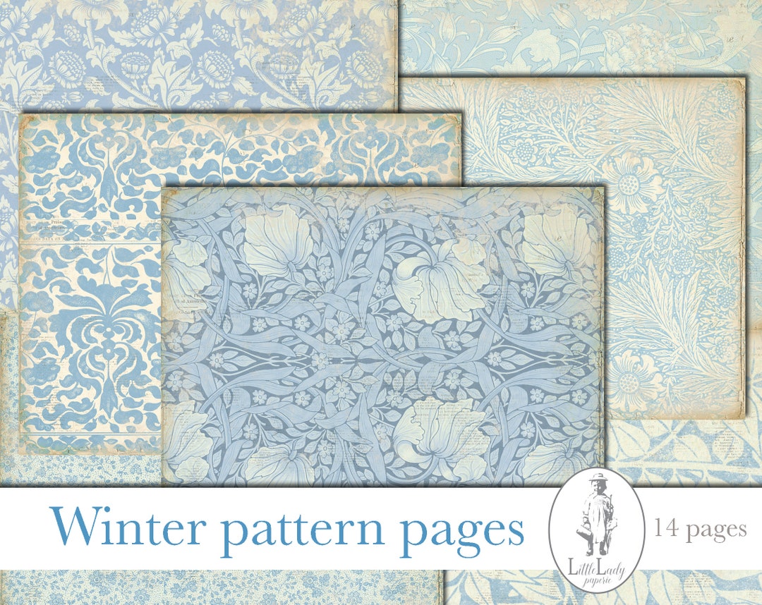 Winter Junk Journal Blue Pattern Pages,winter Blue Pattern Digital ...