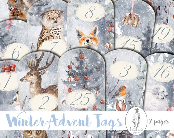 Christmas Advent Winter Tags Digital Junk Journal Printable - Etsy