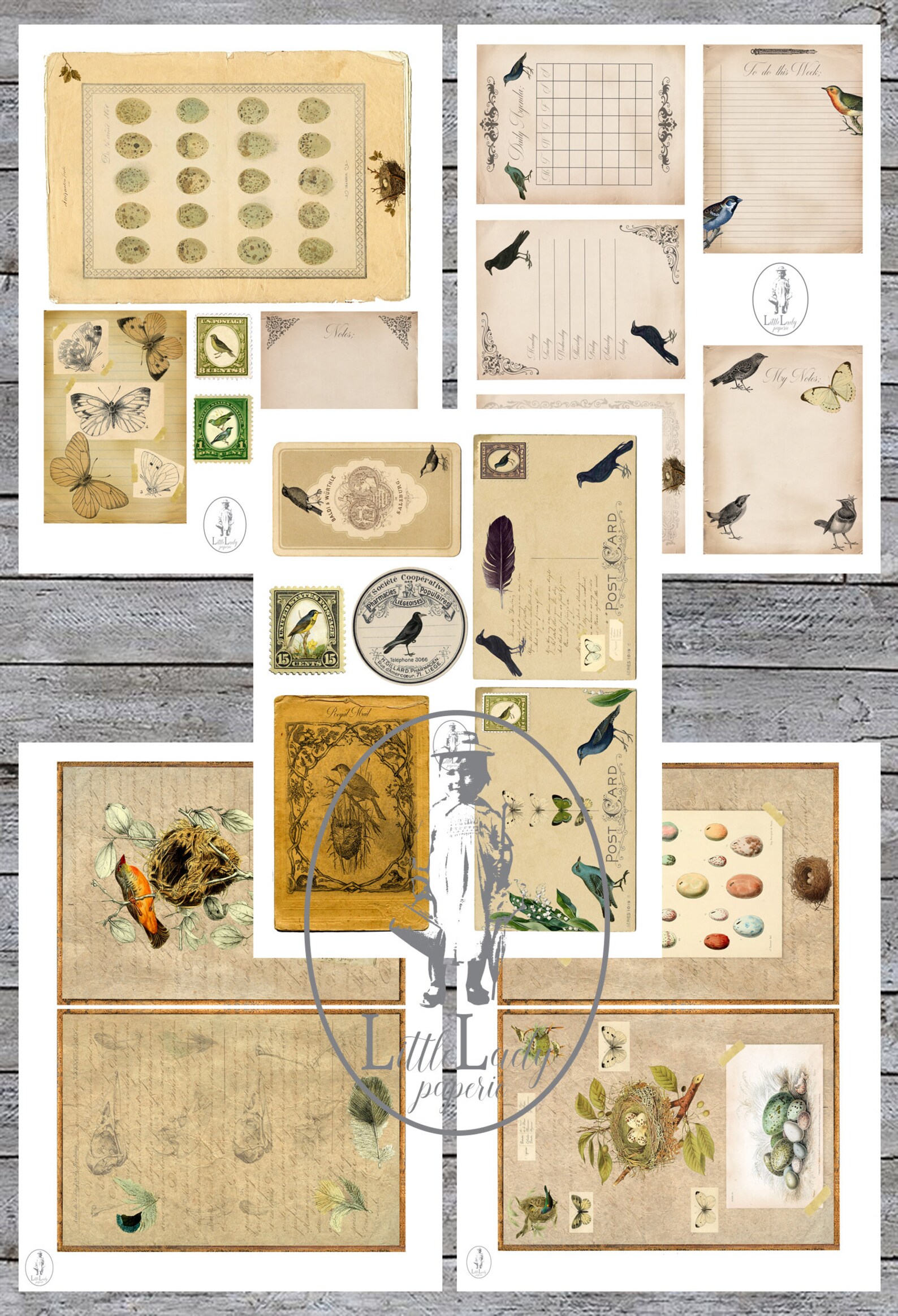 Ephemera Birds Printable Junk Journal Digital Ephemera Junk | Etsy
