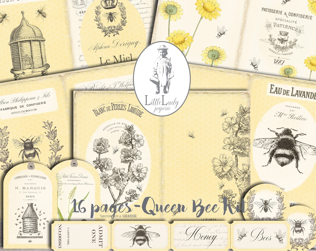 Bee Junk Journal Digital Bee Journal Kit Bees Collage Sheet Bee ...