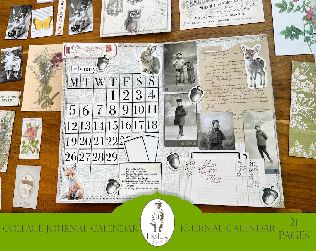 Junk Journal Calendar Printable, Collage Scrapbooking Ephemera (digital ...